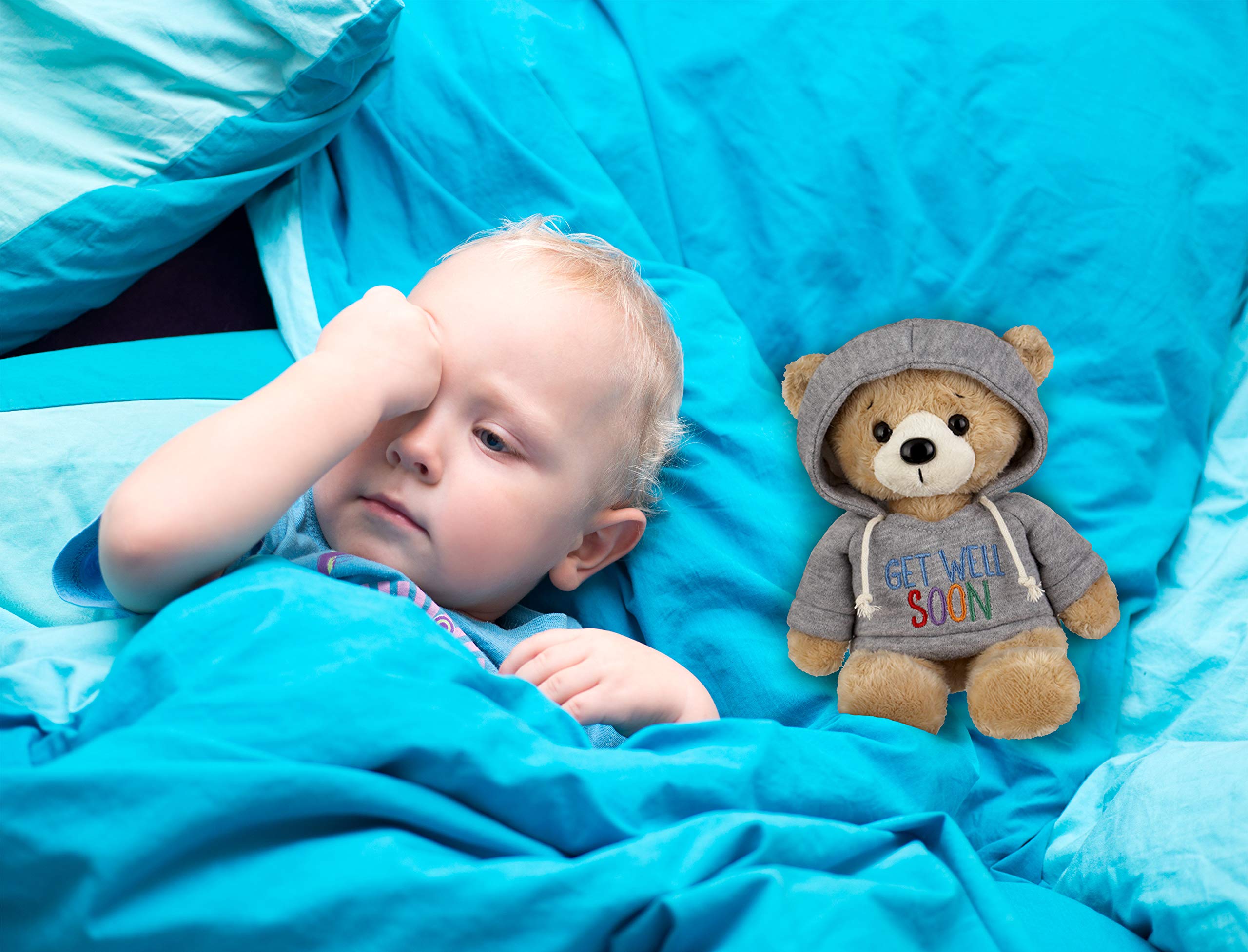 Ganz 9 Get Well Teddy Bear with Gray Hoodie Stuffed Animal for Comfort and Love