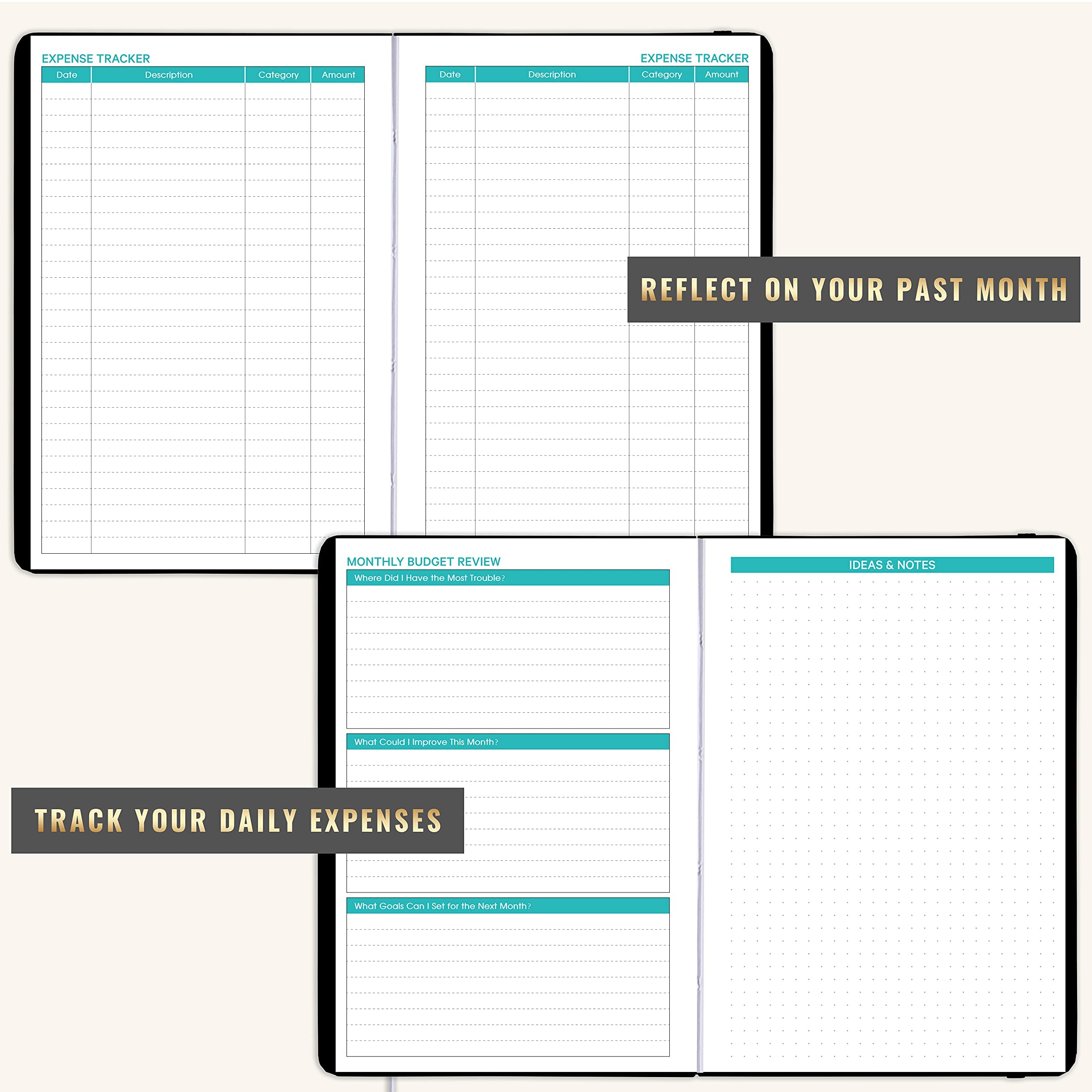 Budget Planner - Monthly Budget Book and Expense Tracker Notebook, Faux Leather Hardcover Financial Organizer, 6.3" x 8.4" Undated Bill Organizer with Pocket + Stickers + Premium Paper - Black
