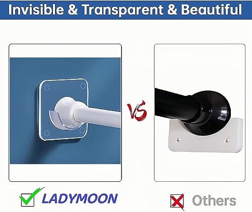 LADYMOON Adhesive Shower Curtain Rod Holder 4 Pack,Transparent Tension Bracket,No Drilling(Not Included Rod)(Only For Rods Less Than 1 Inch in Diameter at Both Ends)