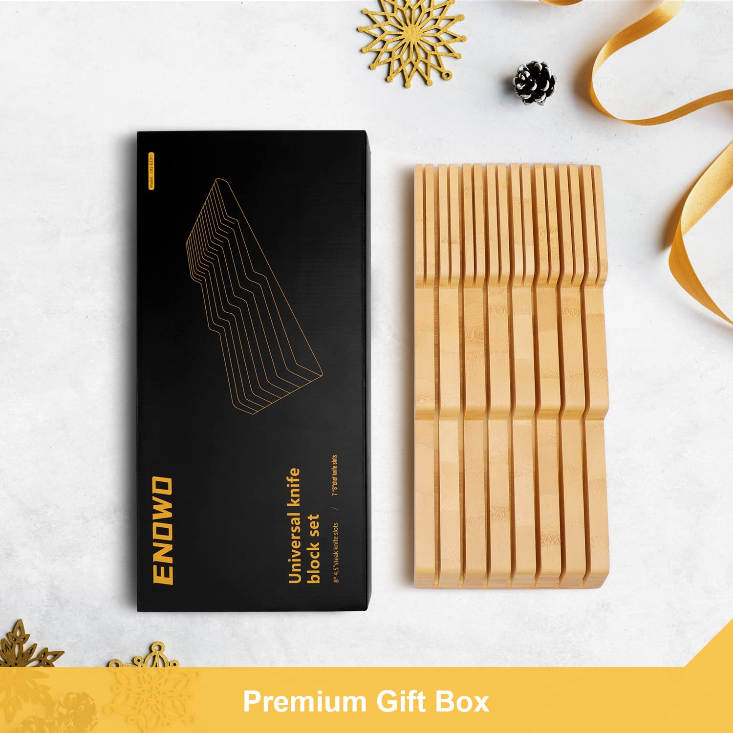 enowo Bamboo Knife Block Knife Drawer Organizer, Knife Holder for Kitchen Drawers Hold 15 Knives(Not included), Kitchen Knife Organizer Drawer Insert, Perfect for Home and Chefs