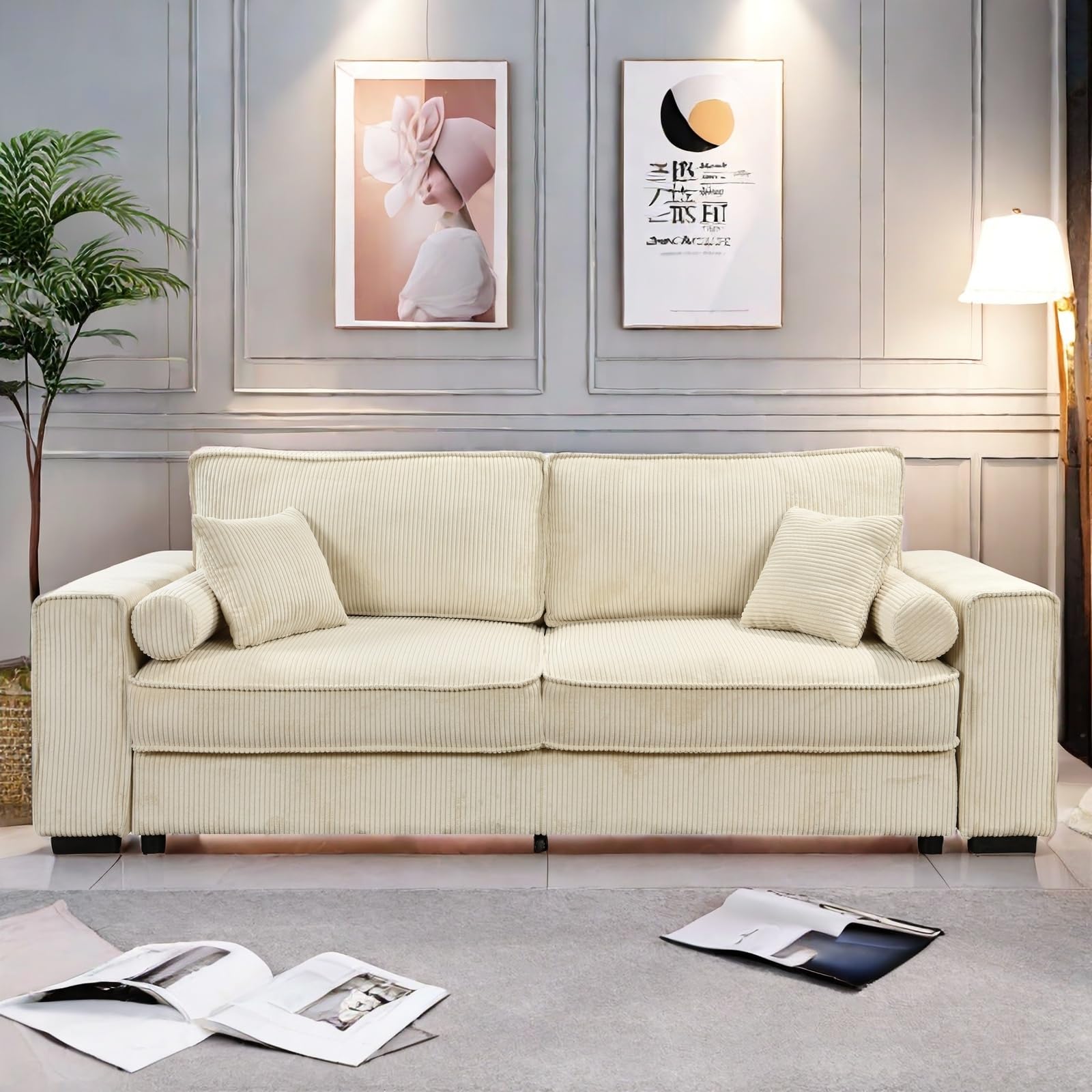 ChicFurnit Sofa Bed,3 in 1 Convertible Sleeper Loveseat with Pull Out Bed,78'' Upholstered Reclining Futon Couch Bed with Adjustable Backrest and Square Arms for Living Room,Bedroom,Beige
