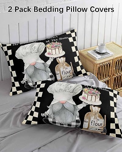 Edwiinsa Kitchen Chef Pillow Covers Standard Size Set of 2 20x26 Bed Pillow, Farmhouse Black Plaid Cake Dessert Cooking Plush Soft Comfort for Hair/Skin Cooling Pillowcases with Envelop Closure