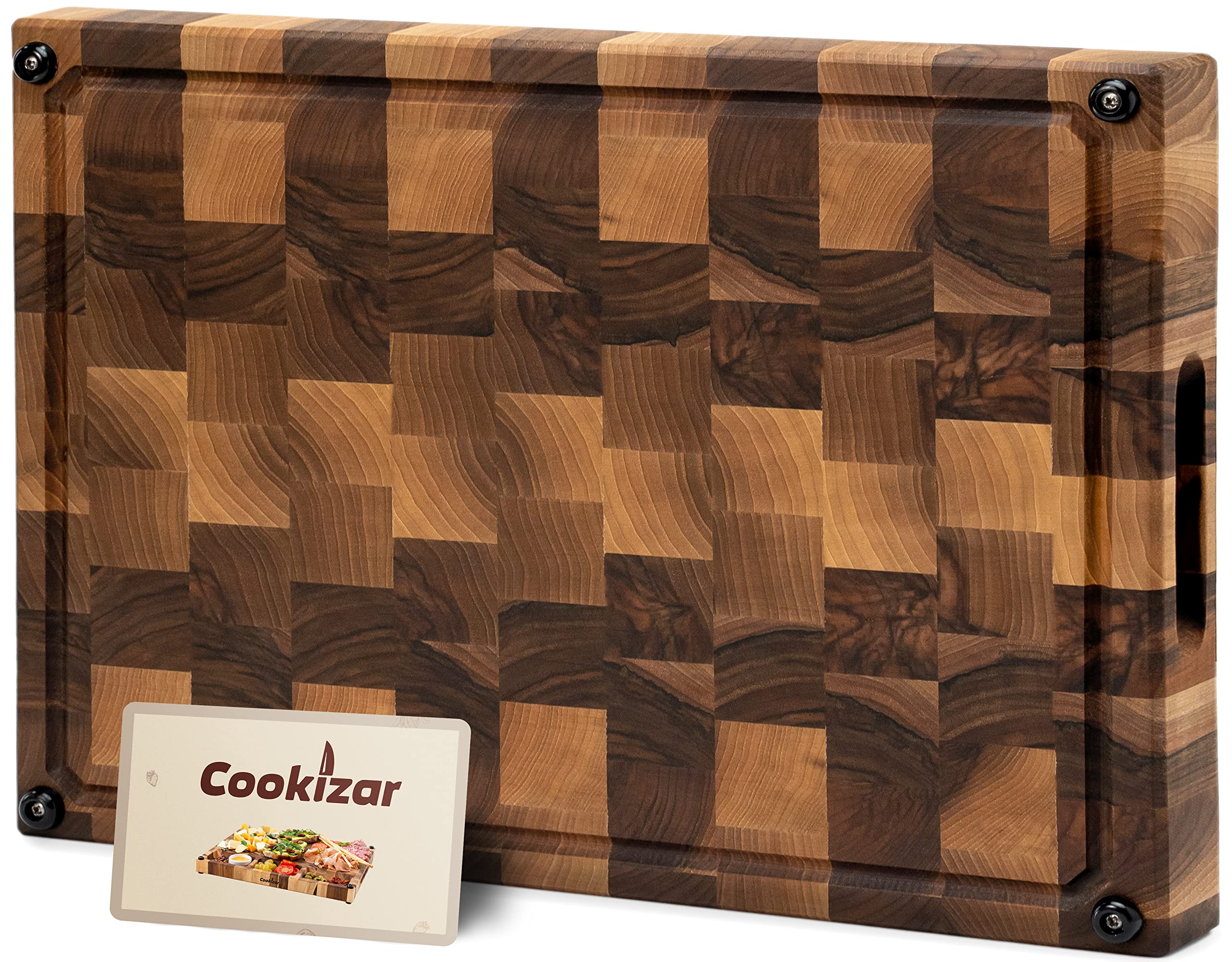 Cookizar Walnut Cutting Boards for Kitchen End Grain Cutting Board - Chopping Board Wood Cutting Board - Wooden Butcher Block Cutting Board, Meat Cutting Board with Juice Groove EBC