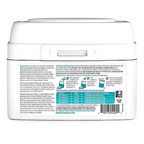 Happy Baby Organics Infant Formula Milk Based Powder packaging may vary, Stage 1 Sensitive, 21 Ounce