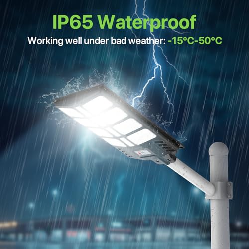 Glitgate Solar Street Light Outdoor, 1000W Dusk to Dawn Solar Parking Lot Light, 7000K Motion Sensor Solar Powered Flood Light, Remote Control IP65 Solar Security Lighting for Yard, Road, Driveway