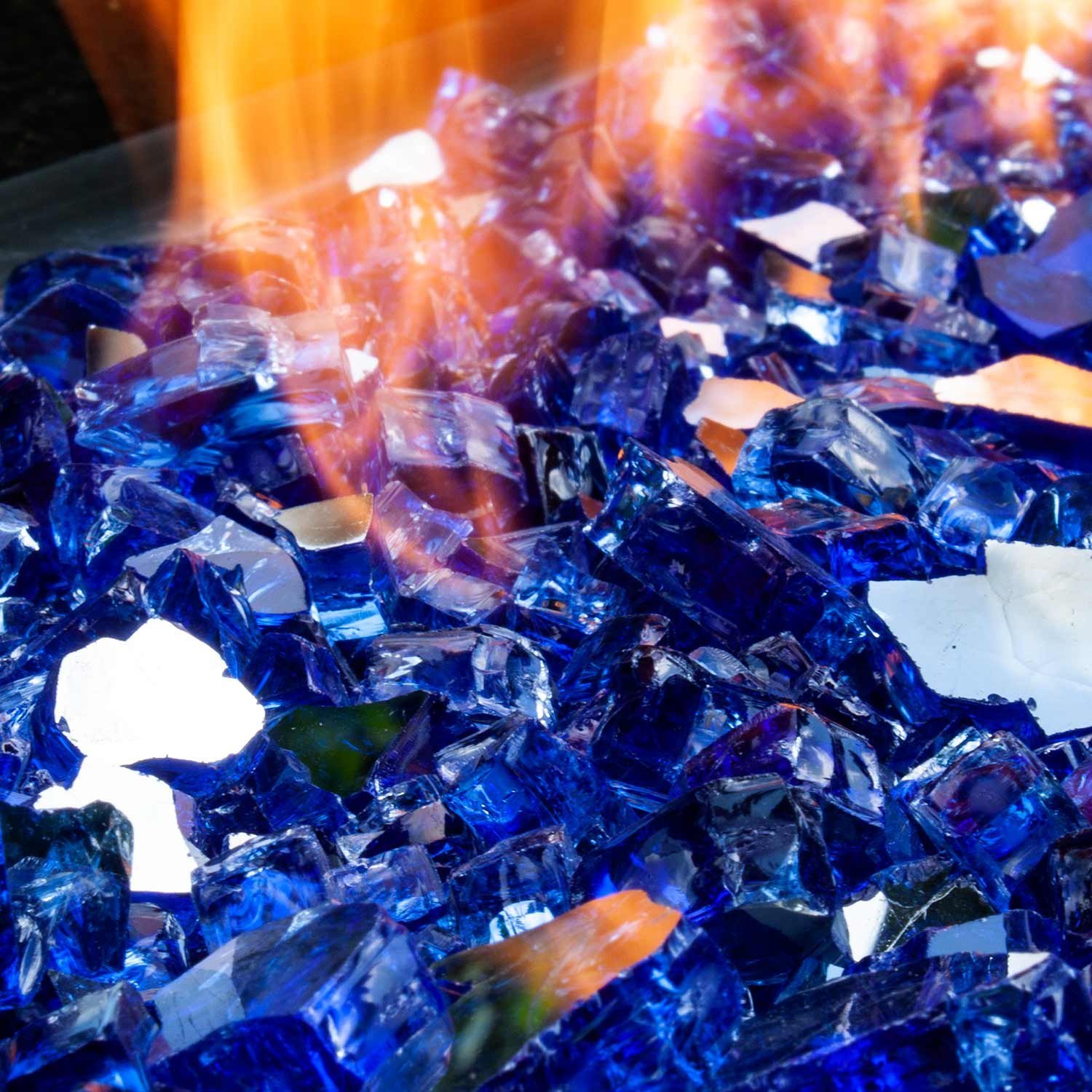 Celestial Fire Glass 48" x 6" Drop-in Burner Pan and 3 Jars of 1/2" Meridian Blue Tempered Fire Glass Bundle