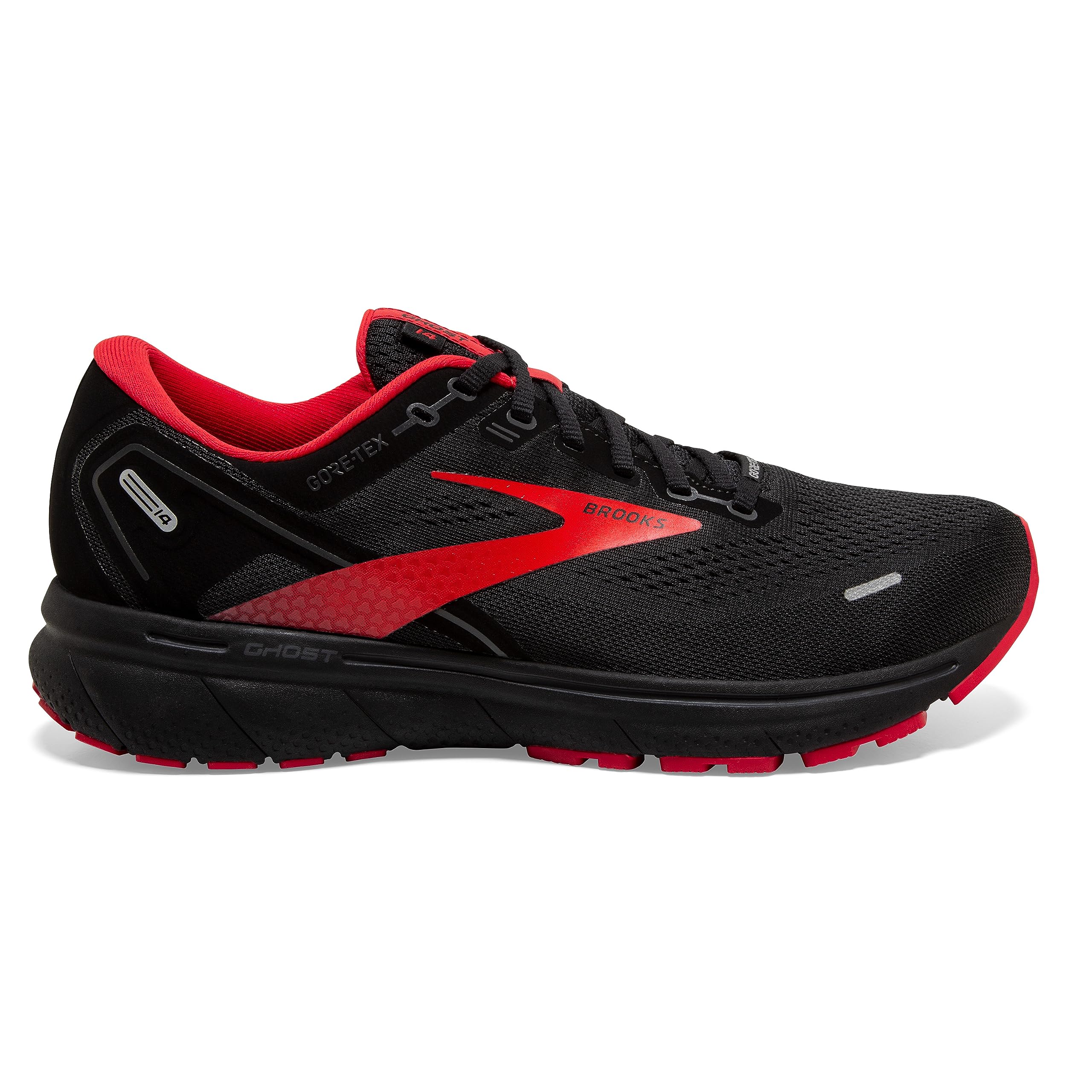 Brooks Men's Ghost 14 GTX Waterproof Neutral Running Shoe - Black/Blackened Pearl/High Risk Red - 12 Medium