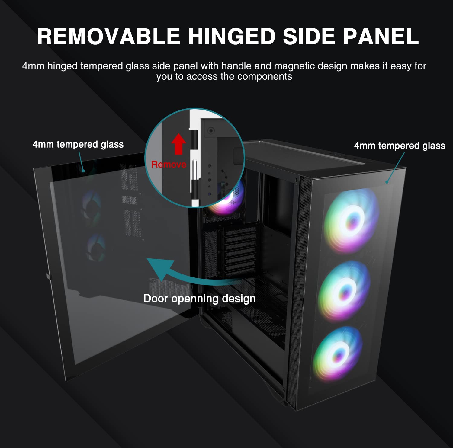 DARKROCK CASPIAN Mid-Tower E-ATX/ATX Gaming PC Case, Top 360mm Radiator Support, Pre-installed Front 3X 140mm & Rear 120mm ARGB Fans and Controller Hub, Tempered Glass Front & Side Panel