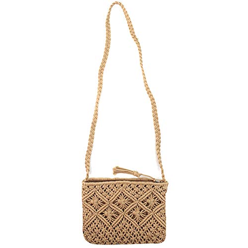 Meyaus Women Small Fringed Cotton Crochet Cross-body Shoulder Bag Bohemian Beach Travel Purse