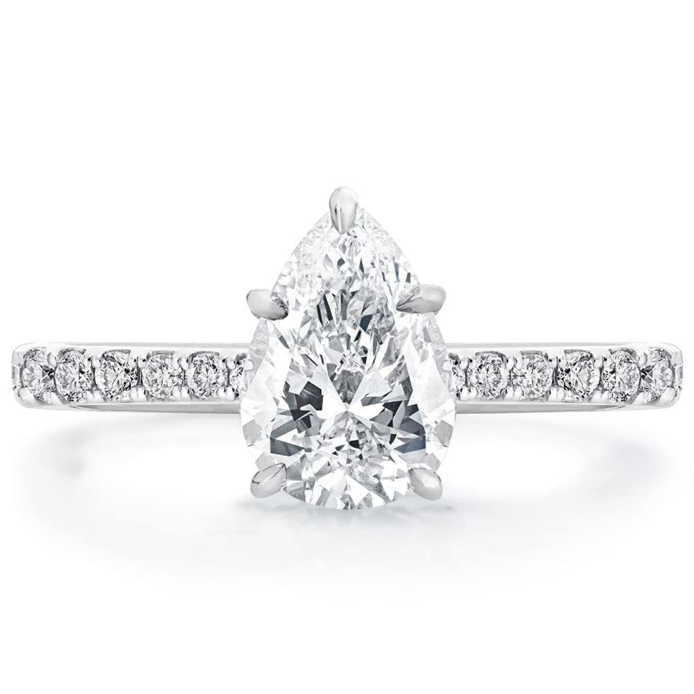 Bo.Dream 1.5ct Pear Shaped Cubic Zirconia Engagement Rings Platinum Plated Sterling Silver Size 7