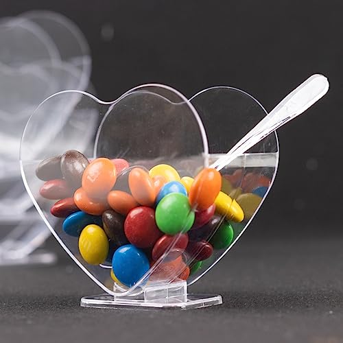 Efavormart 24 Pack | 2oz Mini Clear Plastic Heart-Shaped Dessert Parfait Cups with Spoons, Disposable or Reusable Pudding Snack Bowl Sets