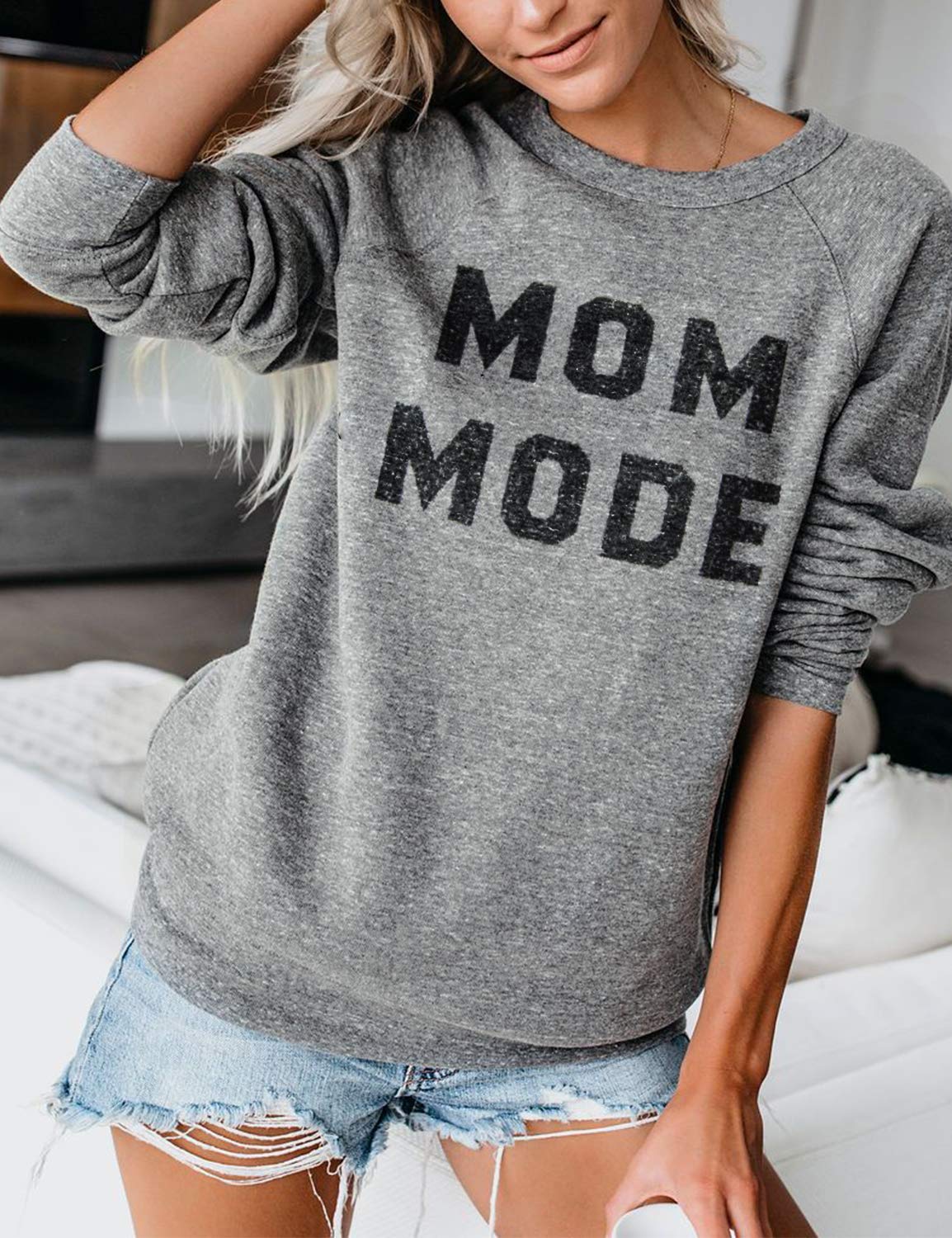 Blooming Jelly Womens Crewneck Sweatshirt Long Sleeve Raglan Letter Print Terry Casual Cute Pullover Top(L,Grey)