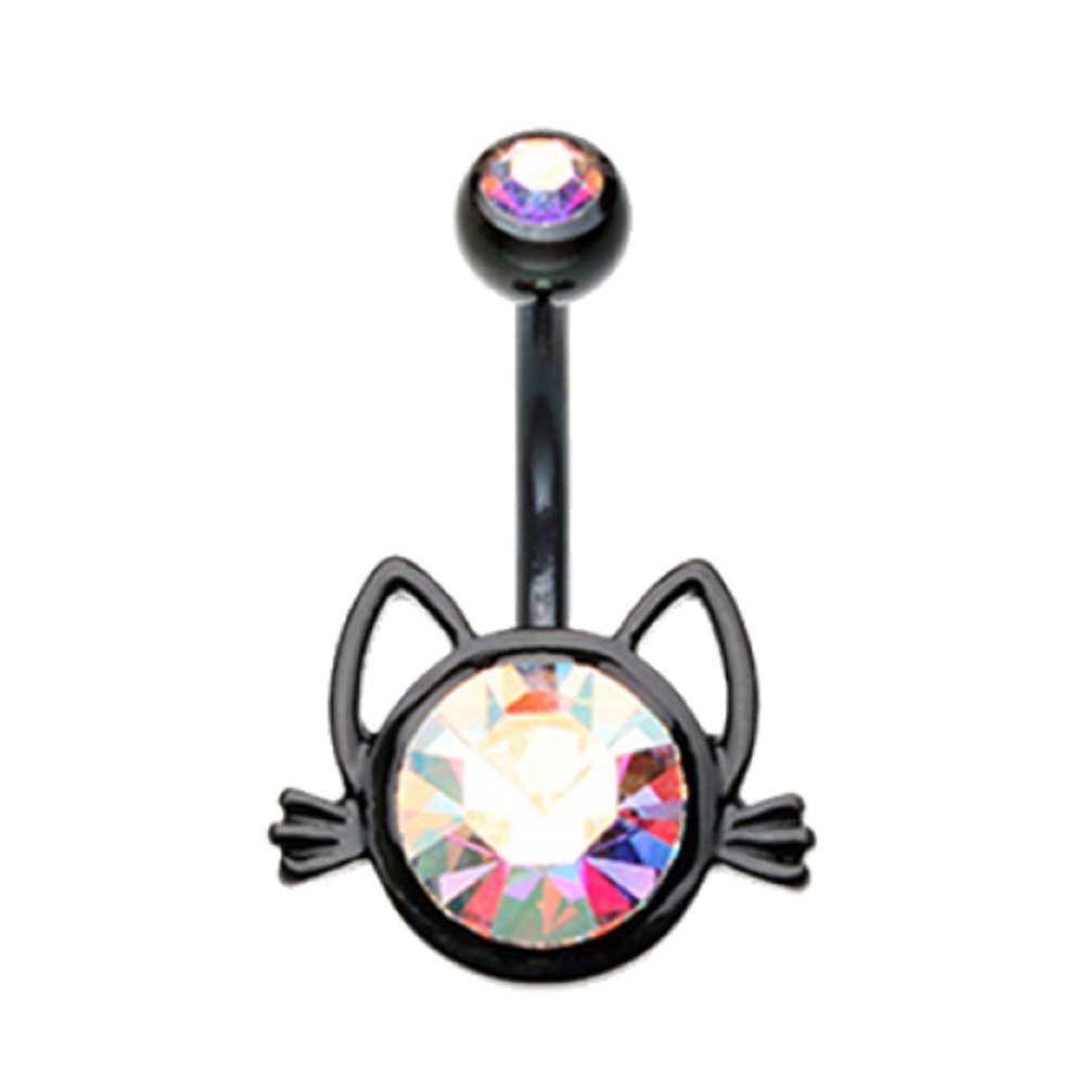 Blackline Cat Face Silhouette Non Dangle 316L Colorline Steel Freedom Fashion Belly Button Ring (Sold Individually)
