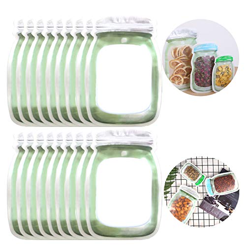 Enkrio 20 Pack Reusable Mason Jar Bags Reusable Mason Jar Ziplock Bags Food Storage Bag for Kitchen Food Snack Sandwich Leakproof Snacks Food Saver Bags