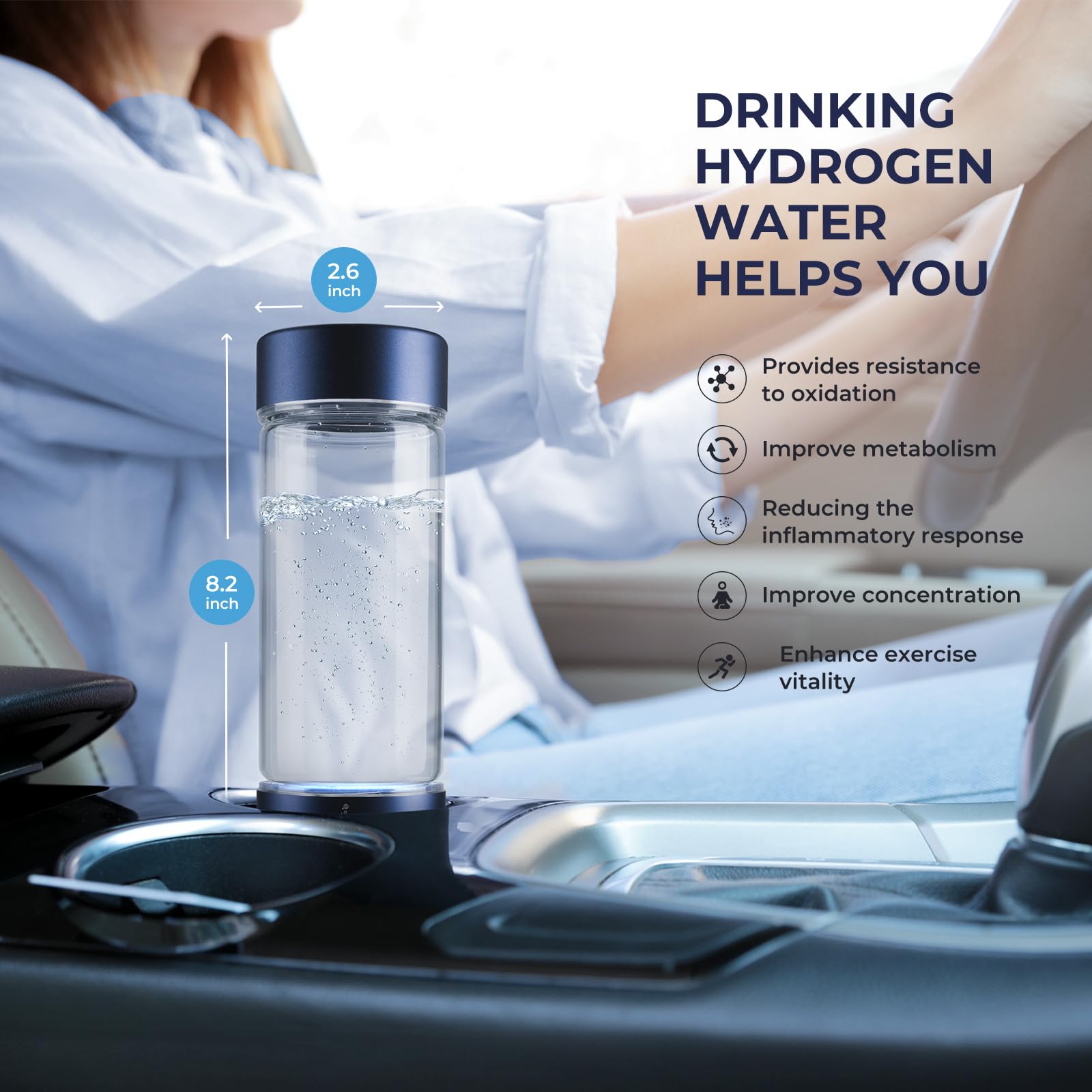 CLWRSN Hydrogen Water Bottle Generator with PEM & SPE Technology, High Borosilicate Glass, High Air Tightness with Countdown Timer and Battery Level Display,Suitable for Office, Home, Gym and Outdoor