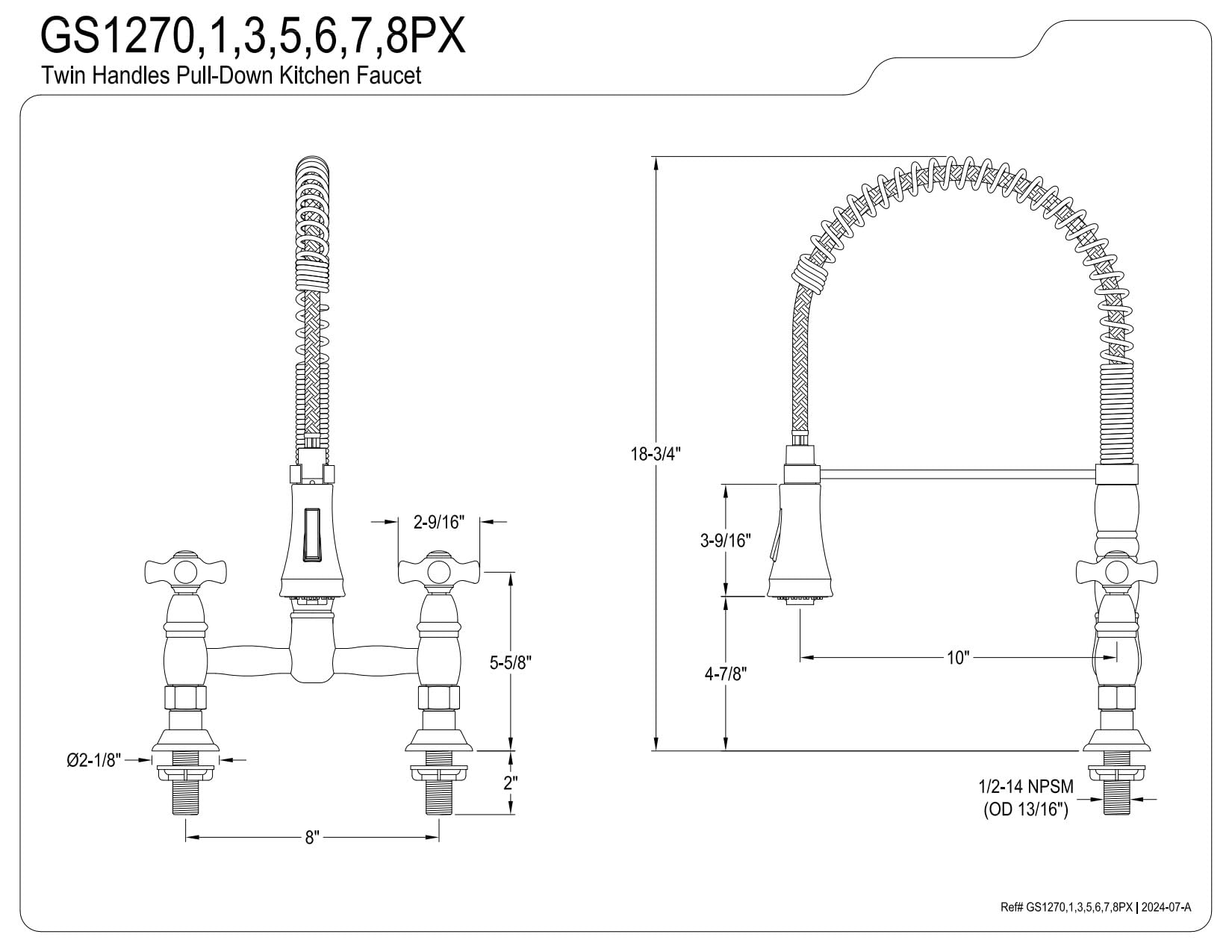 Kingston Brass GS1277PX Heritage Two-Handle Deck-Mount Pull-Down Sprayer Kitchen Faucet, Brushed Brass