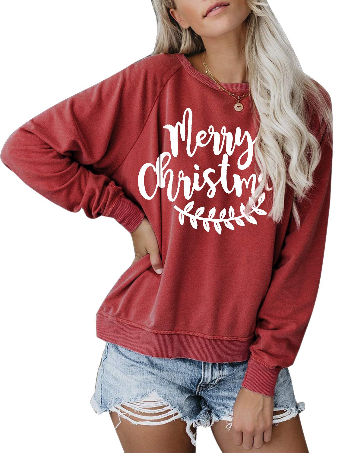 Blooming Jelly Womens Crewneck Sweatshirt Long Sleeve Raglan Letter Print Terry Casual Cute Pullover Top(M,Pink)
