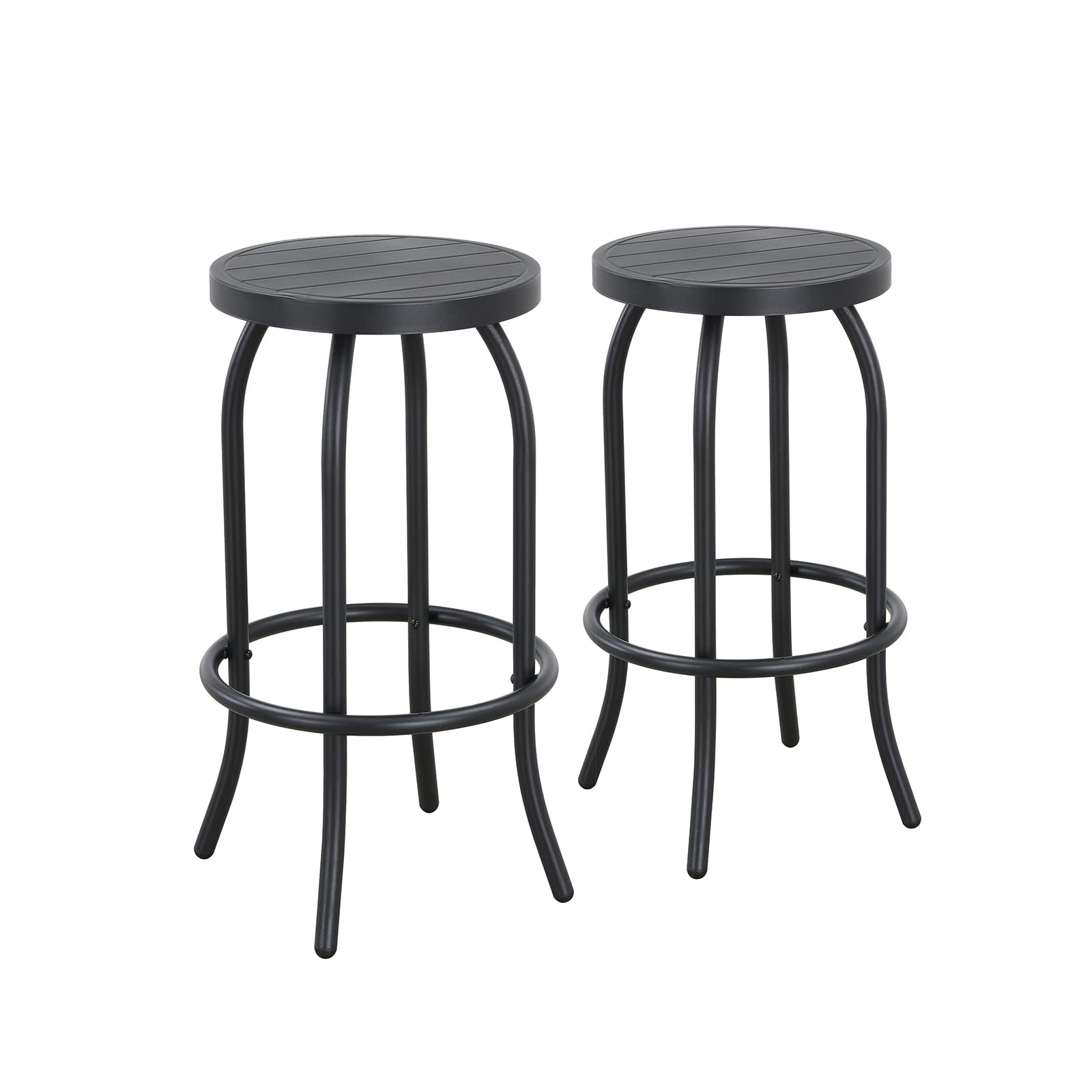 Sports Festival Patio Bar Stools set of 2 Small Round Top Metal Outdoor Furniture Bistro Backless Chair with Adjustable Feet Knob for Industrial Design Garden Porch Poolside Deck Backyard Club (Black)
