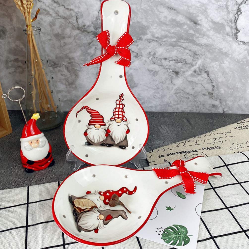 Cabilock Christmas Spoon Rest Santa Ceramic Spoon Holder 9.5 x 4.5 inch for Christmas Party Decorations, Kitchen Stove-Counter Top