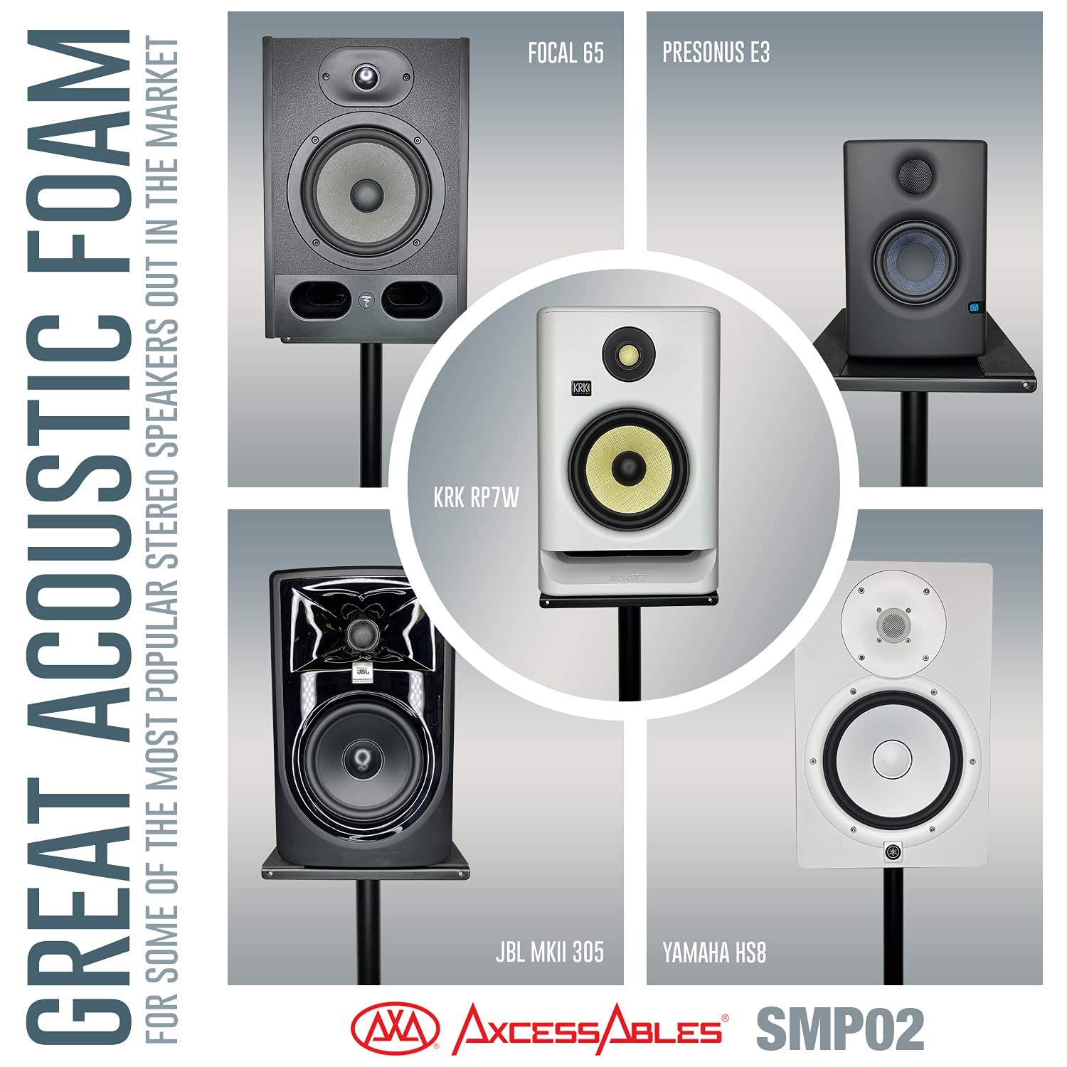AxcessAbles Large Studio Speaker Isolation Pads for Monitors 8-inch, 7 or 6.5 | Speaker Isolation Pads for Yamaha HS, KRK ROKIT | Speaker Risers | Acoustic Isolation Speaker Foam