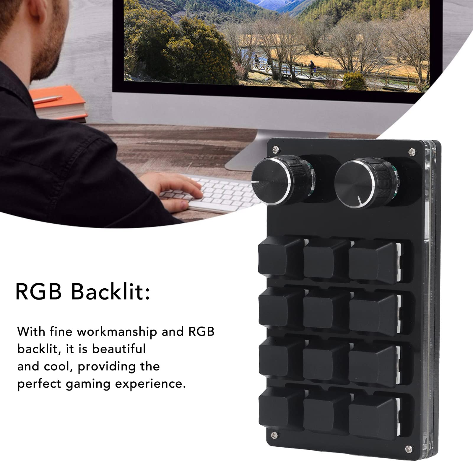 DAUERHAFT PC Gaming Keyboard, Portable Programmable Computer Keyboard and Mechanical Gaming Keyboard, Customizable Mechanical Keyboard and Computer Game Hardware with 1 USB Cable, 12 Keys, 2 Buttons