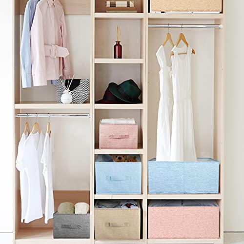Valease 2-Pack Linen Fabric Storage Bin for Shelves(No Lid),Washable Storage Box Containers Baskets Cube with Handles for Bedroom,Closet Organizer,Office,Living Room,Nursery (Grey, Small)