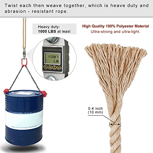SELEWARE Tree Swing Rope Hammock Tree Straps hanging Kit, Adjustable Rope Fast & Easy to Hang Hammock Chair Swing for Indoor Outdoor Tree Branch Camping Playground Accessories (Beige, 40 Inch, 1 Pack)