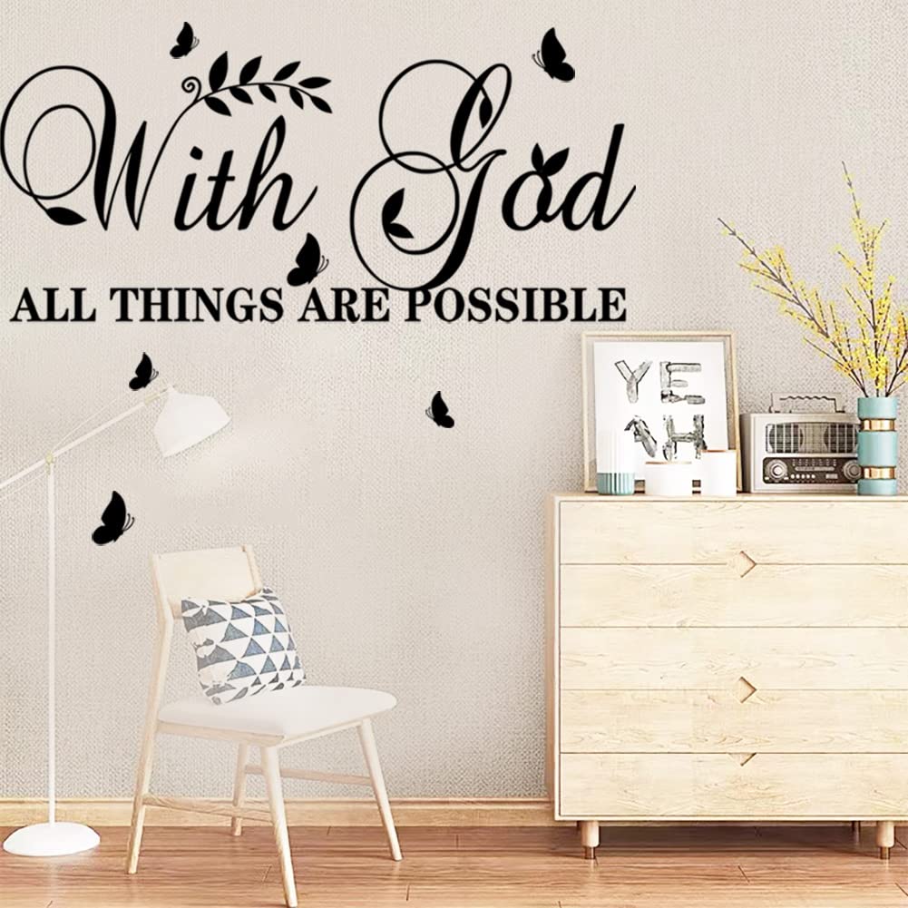 with God All Things are Possible Wall Stickers Inspirational Wall Decal Vinyl Wall Decals Motivational Office Decor Quote Wall Art Vinyl Wall Decal Living Bed Room School Words Saying