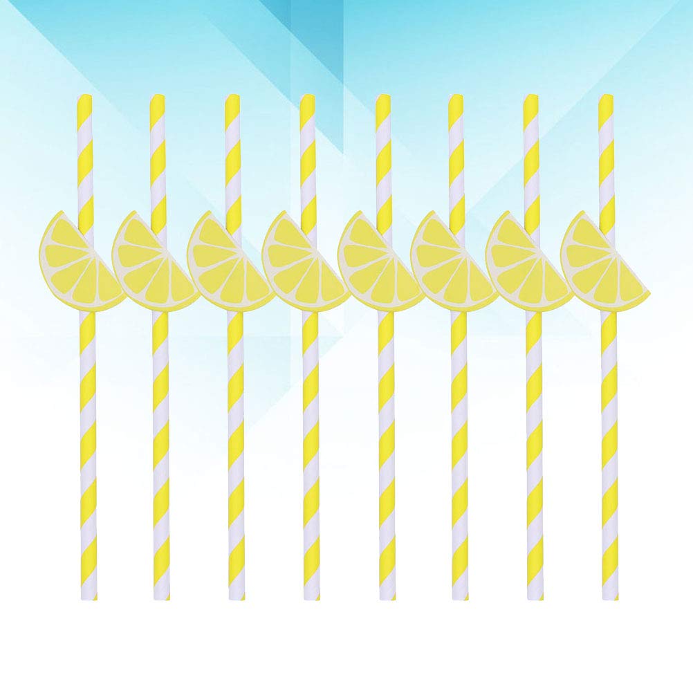 Cabilock Delicate 30pcs Hawaii Lemon Party Straws Fruit Paper Straws Party Supplies for Drinking