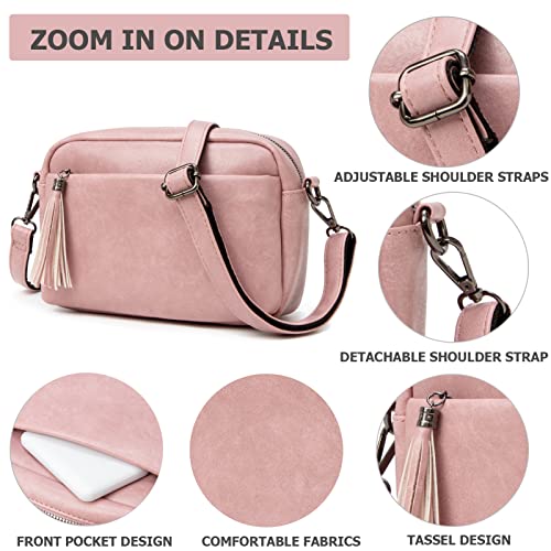 myfriday Lightweight Medium Crossbody Bag for Women, Camera Shoulder Purses Pocketbooks with Tassel and Triple Zipper Pocket