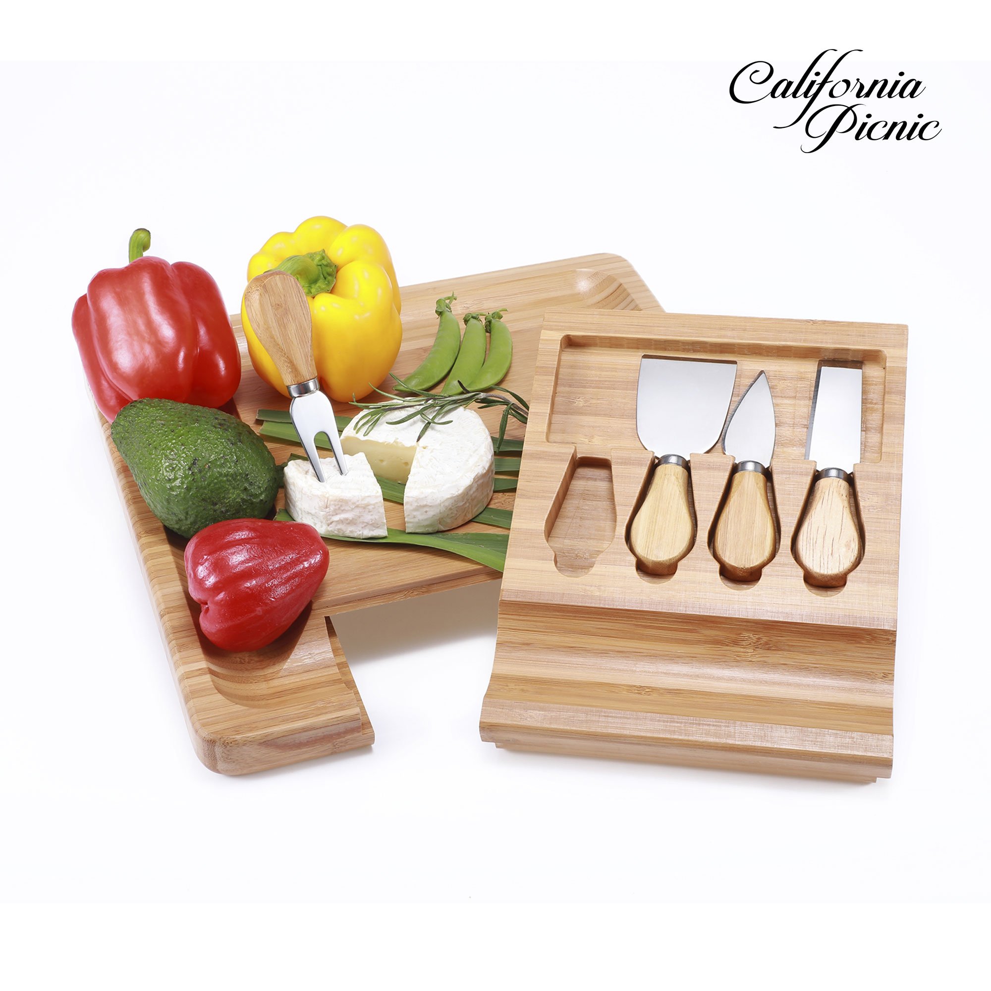 Cheese Board and Knife Set | Charcuterie Board | Bamboo Cheese Tray with Cheese Knives Sets | Large Wooden Cheese Plate and Cheese Platter Board Set | Cheeseboard Gift Set 50th Birthday | Wedding Gift