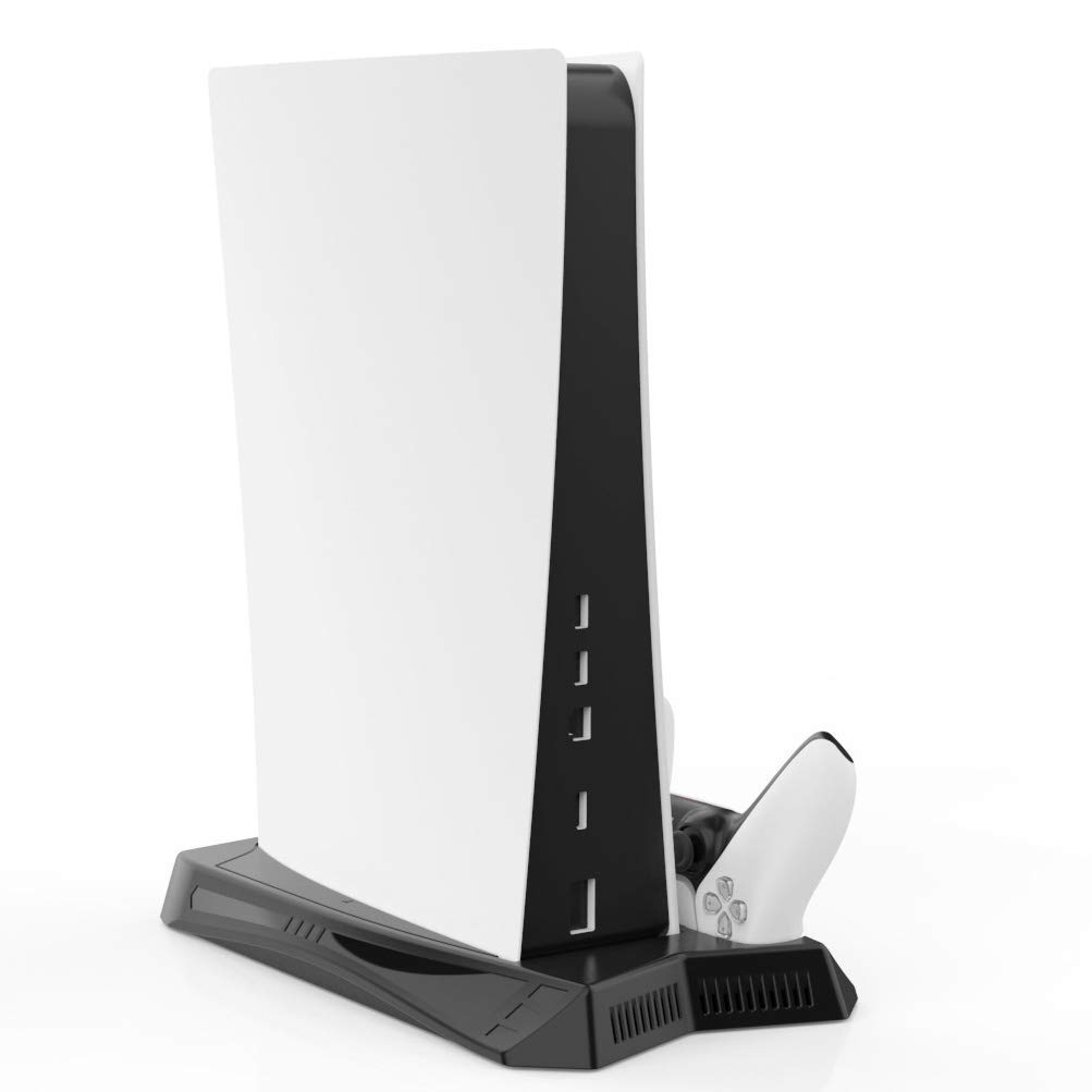 LudTech Playstation 5 Vertical Stand Cooling/Charging Station for PS5 Digital Edition/Ultra HD Console with Dual Controller Charger and Bonus Game Rack Storage 3 USB Ports for PS5 and DualSense