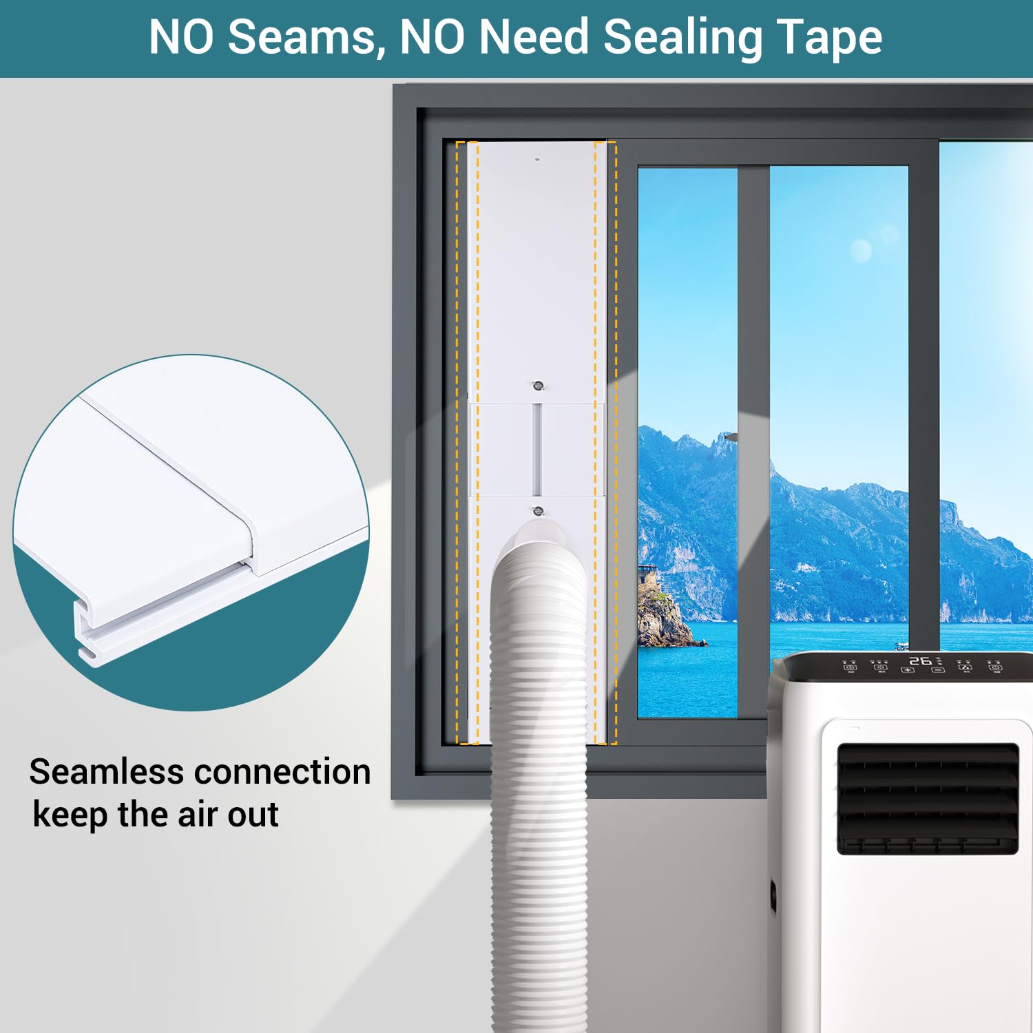Brosyda Portable Air Conditioner Window Vent Kit with 5.9" AC Exhaust Hose & Coupler, Adjustable Portable AC Window Vent Kit, Upgraded Seamless Window Panel Kit for Sliding Windows
