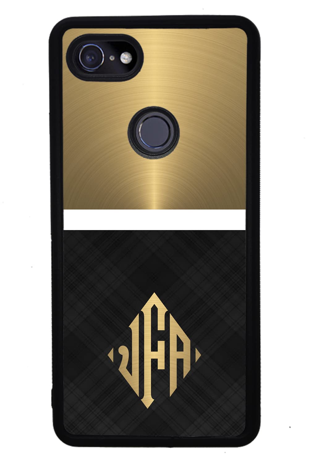 Black and Gold Personalized Diamond Monogram Black Rubber Phone Case Compatible With Google Pixel 8 Pro, 8a, 8, 7a, 7, Pixel 7 Pro, 6a, Pixel 6 Pro, 6, 5, 4a 5G, 4a 4G, 4, 4 XL, 3a, 3a XL, 3, 3 XL