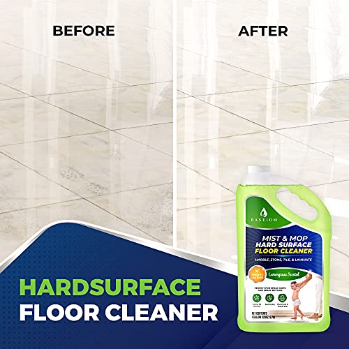 Hard Surface Liquid Floor Cleaner Solution Mist & Mop Ready-To-Use for Marble, Stone, Granite, Tile, Vinyl, Laminate, Linoleum - Multi-use - Safe, Gentle, & Natural - Removes Dirt, Stains, & Odors - Lemongrass Scent, 1 Gallon (128 oz.)