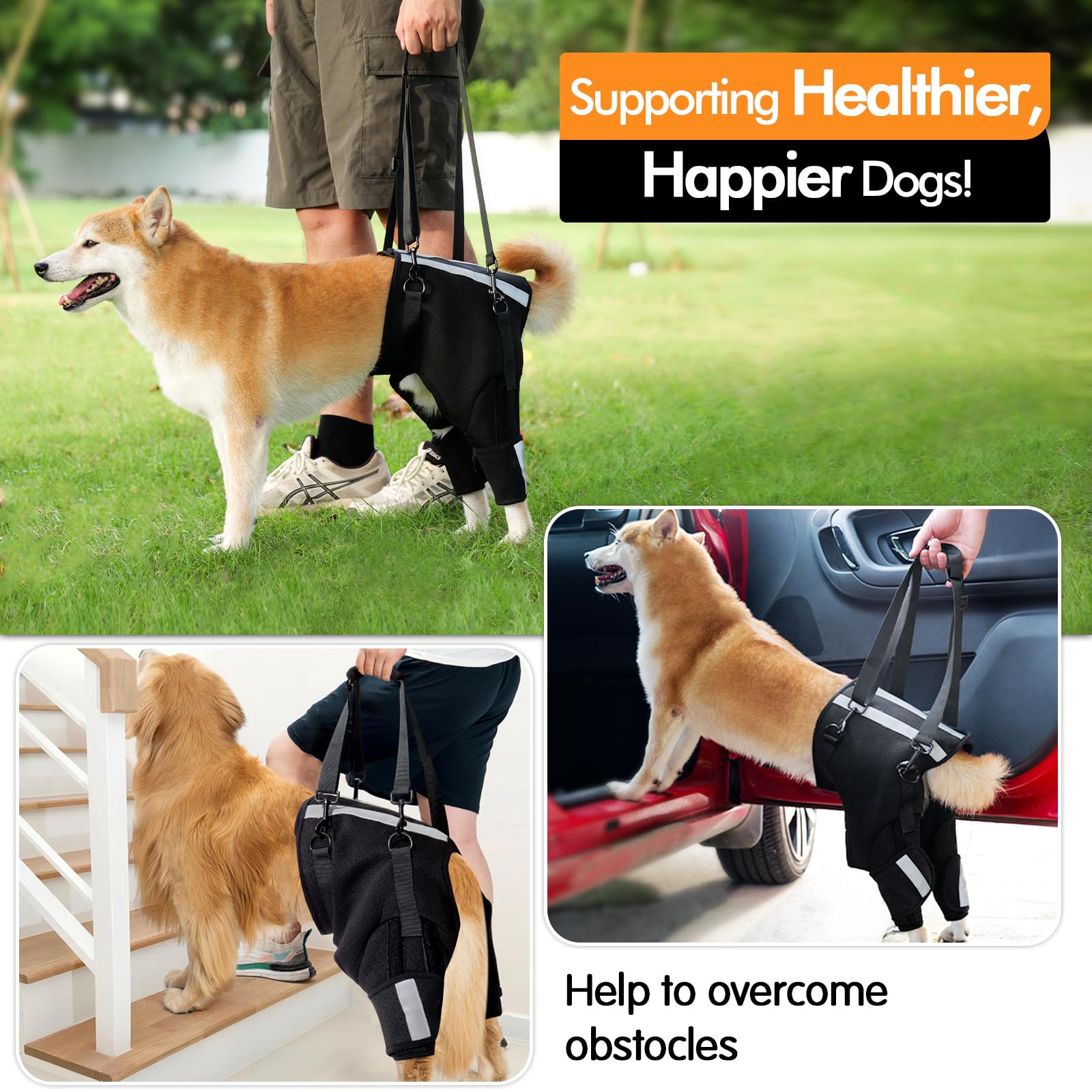 Dotoner Dog Sling for Large Dogs Hind Leg Support Harness with Magic Tape & Reflective Strip Assists Elderly Dogs with Weak Hind Legs, Disabilities Help 'Em Up Lift Harness for Dogs