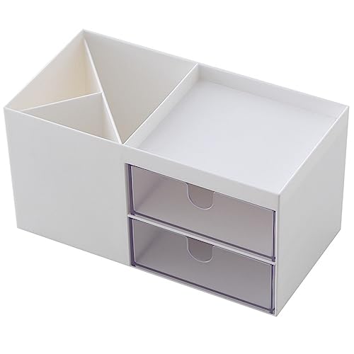Desk Organiser, 5 Compartments, Plastic Table Organiser with Drawer, Multifunctional Desk Organiser, Pen Holder for Pens, Office, Home, School