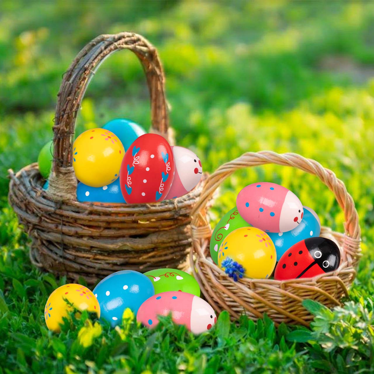 Geefuun 16 PCS Easter Wooden Eggs Shakers Musical Instruments Decorations Percussion Maracas Craft for Kids/Toddlers Hunt Game Gifts Basket Christmas Stocking Stuffers Fillers Decor