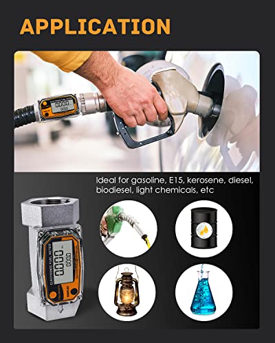 Bonvoisin Turbine Flow Meter 1" FNPT Inlet/Outlet Fuel Flowmeter ±1% Accuracy LCD Display Flow Meter for Diesel Kerosene Gasoline 2-26.4 GPM /9-100 LPM(Batteries are not Included)