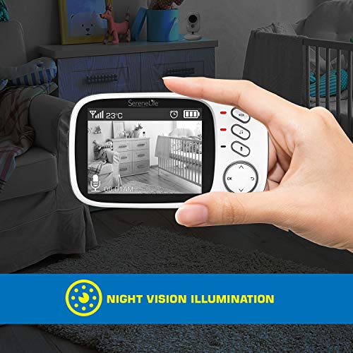 SereneLife Wireless Video Baby Monitor - Dual System w/Temperature Thermometer Sleep Camera, 3.2β Digital Color Screen Wireless Rechargeable Battery, Audio Speaker and Portable Mobile Clip - SLBCAM20