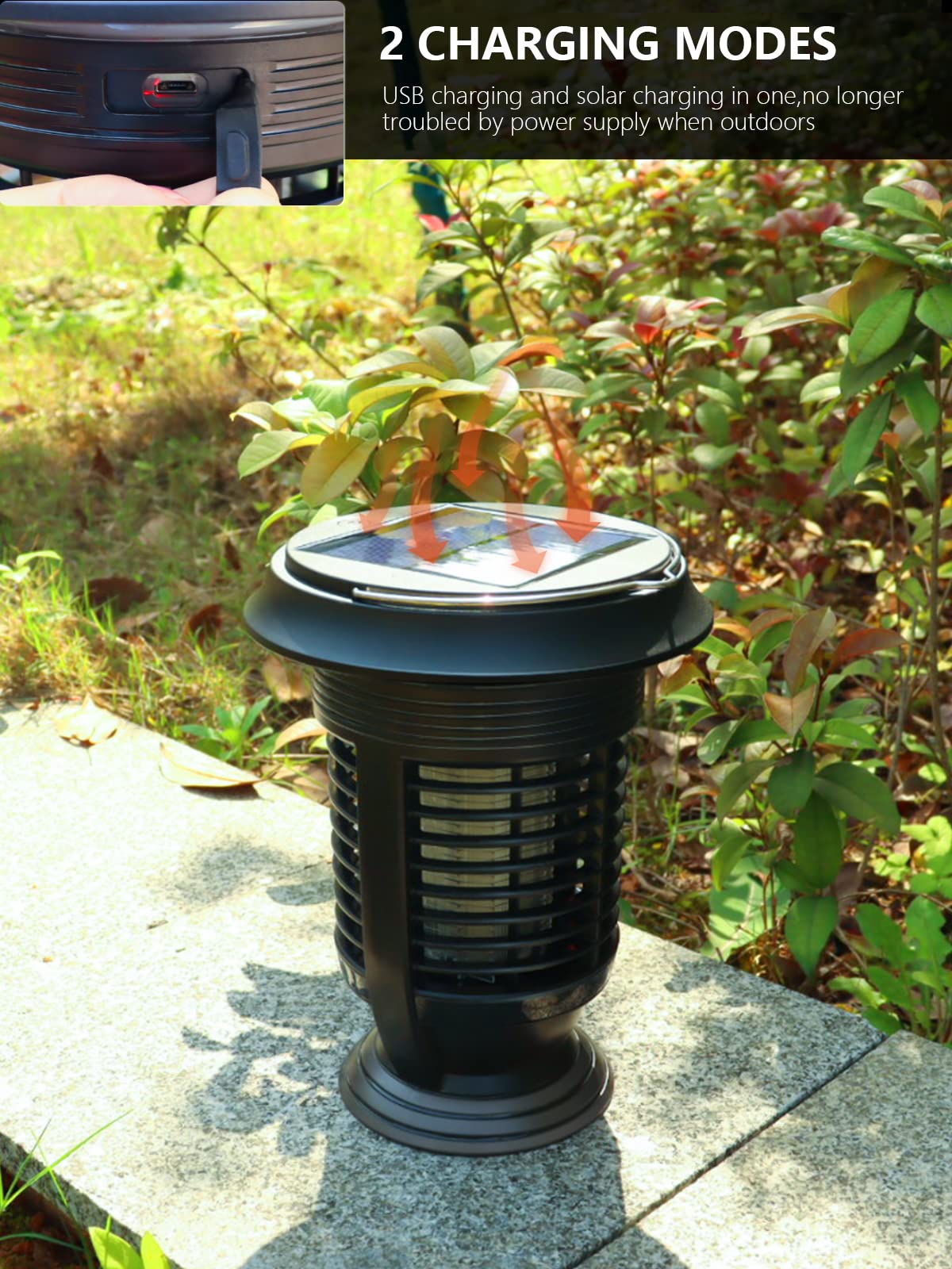 Bug Zapper Outdoor, Lmoorn Solar Mosquito Zapper Self-Cleaning Mosquito Trap Outdoor for Mosquito, Moth, Wasp, Insect Killer, Fruit Flies, Gnats USB Electric Catcher & Killer