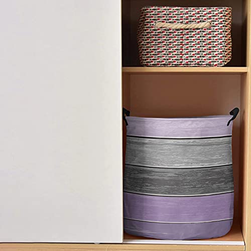 Laundry Basket Hamper with Handles, Vintage Farm Purple Gray Gradient Wooden Grain Waterproof Laundry Bin Foldable Clothes Basket for Storage Toys and Clothing 13.8x17 Inch