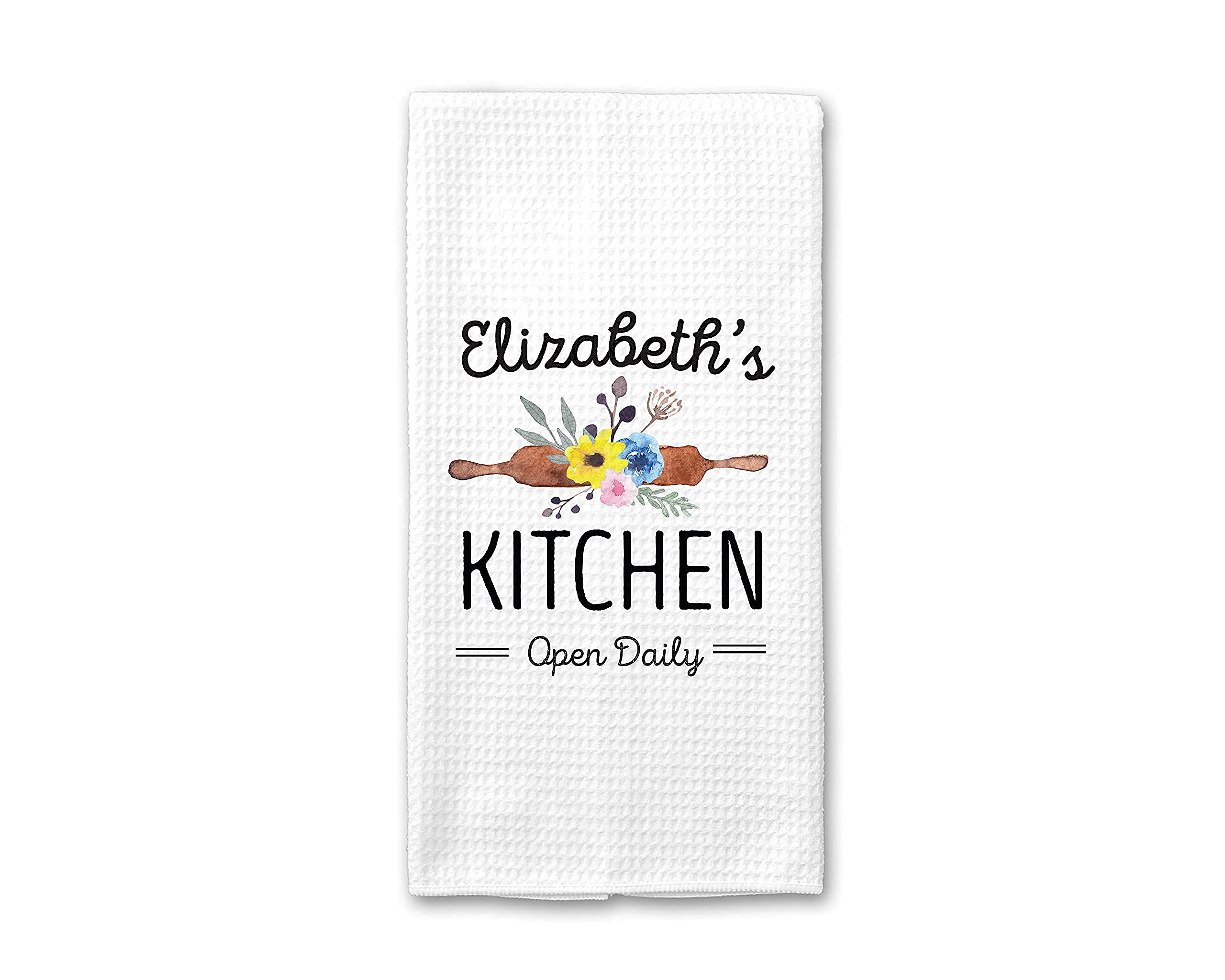 CANARY ROAD Custom Waffle Weave Dish Towel | Personalized Kitchen Towel | Housewarming Gift | Wedding Gift | Personalized Dish Towel | Housewarming Gift | Floral Kitchen Towel