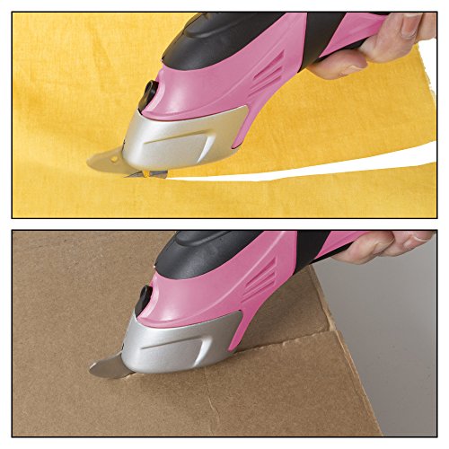 Cordless Electric Scissors with Two Blades β Fabric, Leather, Carpet and Cardboard Cutter β 3.6V Lithium-Ion Rechargeable Battery by Stalwart (Pink)