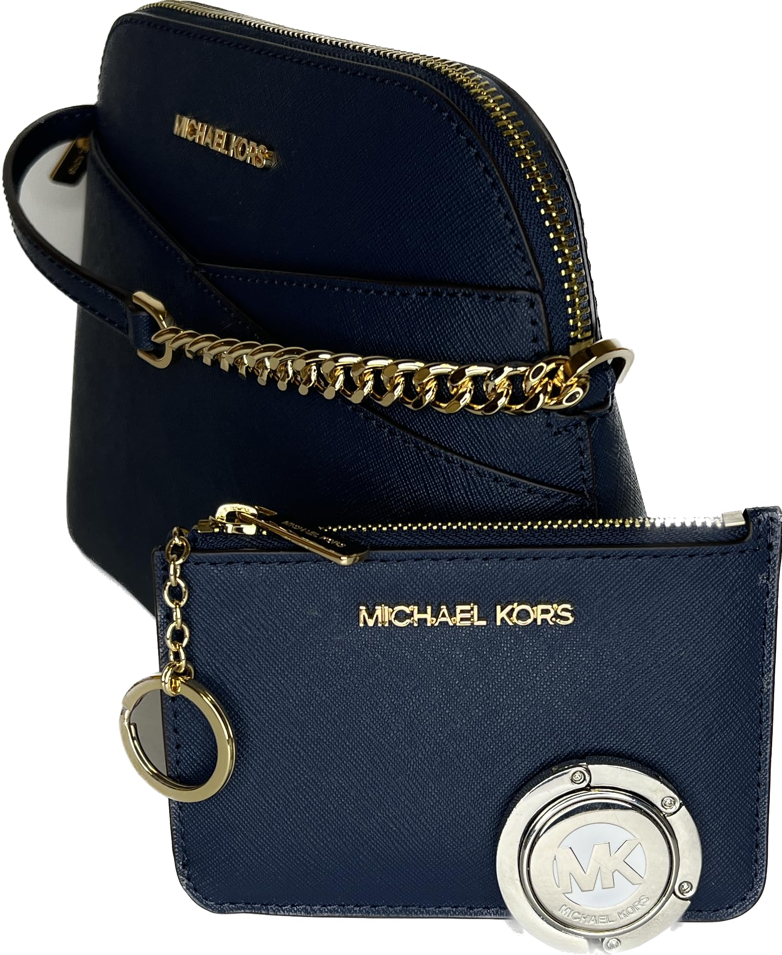 Michael Kors MICHAEL Michael Kors Jet Set Travel MD Dome XCross Crossbody bundled with SM TZ Coinpouch Purse Hook (Pink)