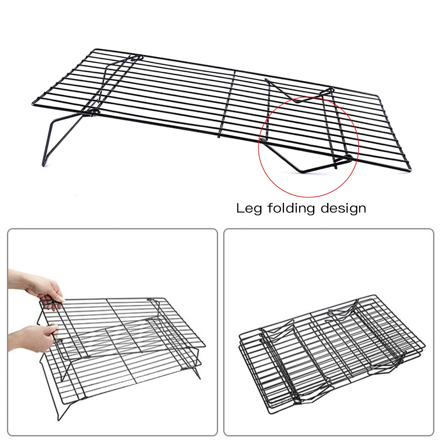 Cooling Rack, 3-Tier Stainless Steel Stackable Baking Cooking Cooling Racks for Cooling Roasting Grilling, Collapsible & Heavy Duty, Oven & Dishwasher Safe