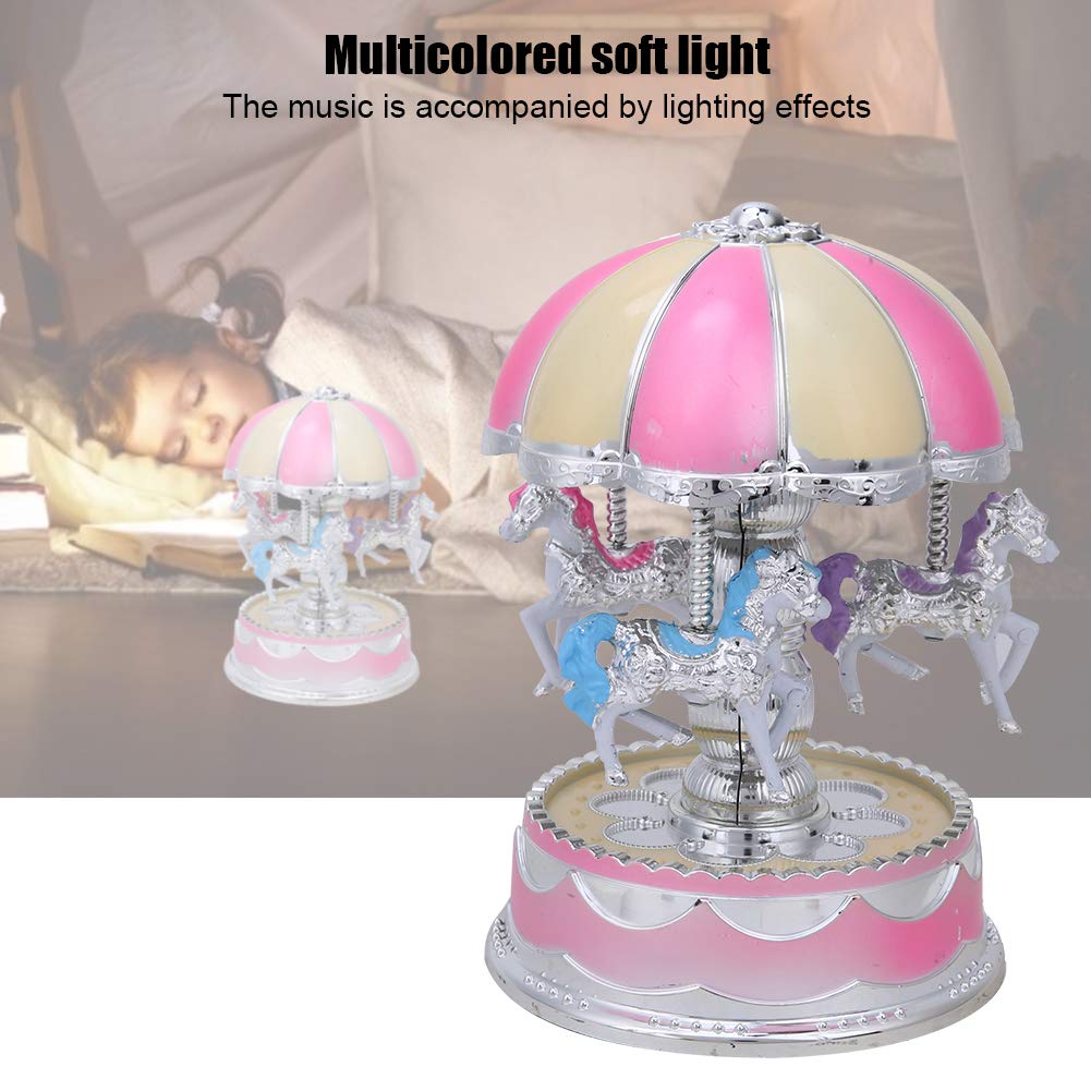 Luminous Music Box, Exquisite Kids Rotating Carousel Light and Sound Toy Home Decor Best Girls(Pink)