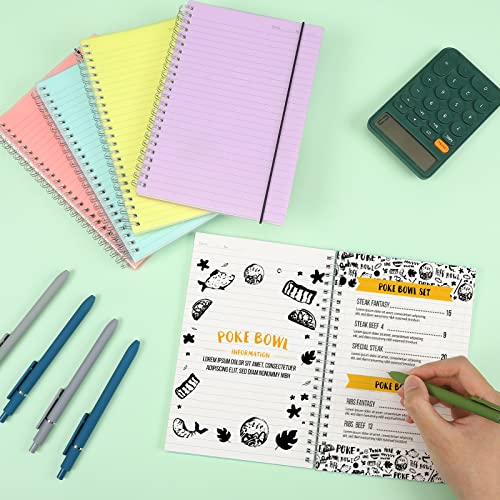 EOOUT 5 Pack Lined Spiral Notebook, 5.7" x 8.3" Journal for Women, Thick Plastic Cover, 160 Pages, 100gsm, Back to School, Office, Artist Writing/Drawing (Candy Colors)