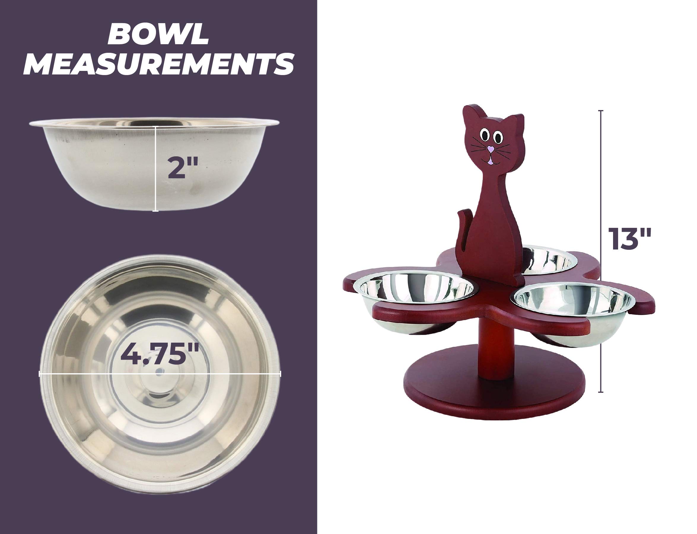 Etna Pet Store Elevated Cat Bowls - This Wooden, Raised Pet Feeder Promotes Better Digestion and is Easy on the Joints - Multiple Cat Feeder with 3 Removable Cat Bowls for Food and Water - Brown