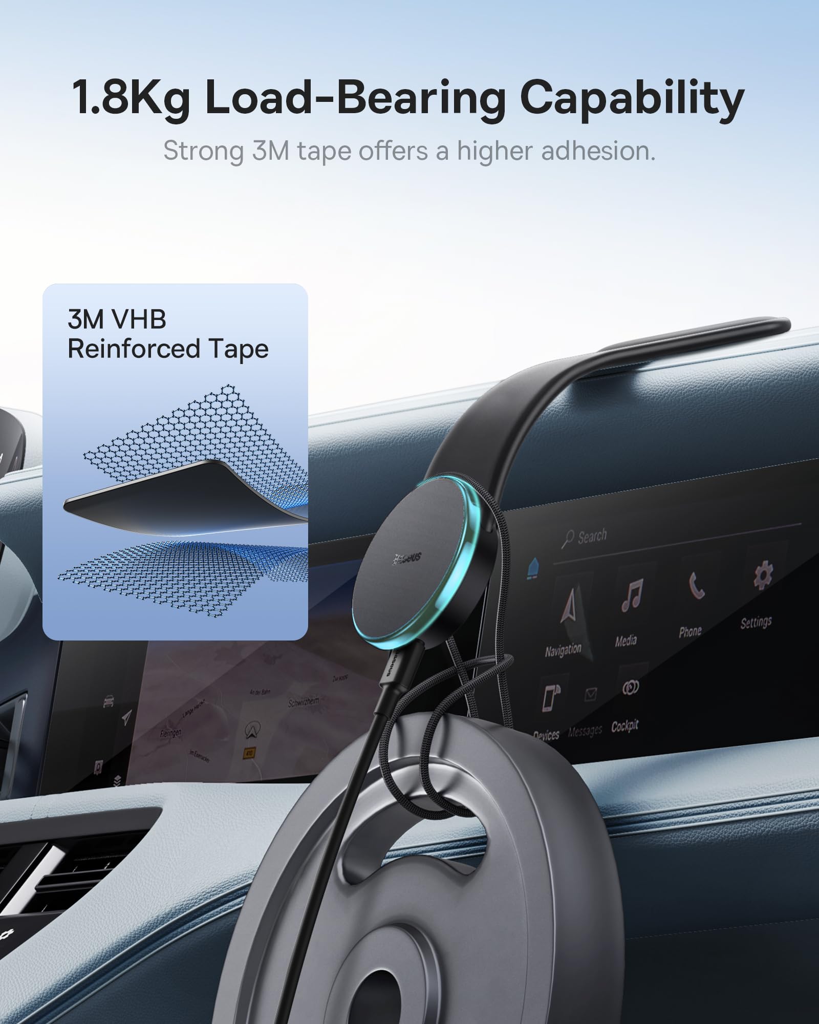 Baseus for Magsafe Car Mount Charger, 15W Wireless Car Charger Phone Holder, Magnetic Car Dash Mount for iPhone 15 14 13 12 Pro Plus Max, Bendable Memory Titanium Alloy for All Dashboard, Windshield